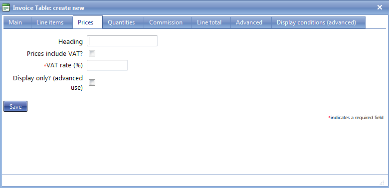 Item Type - Invoice table
