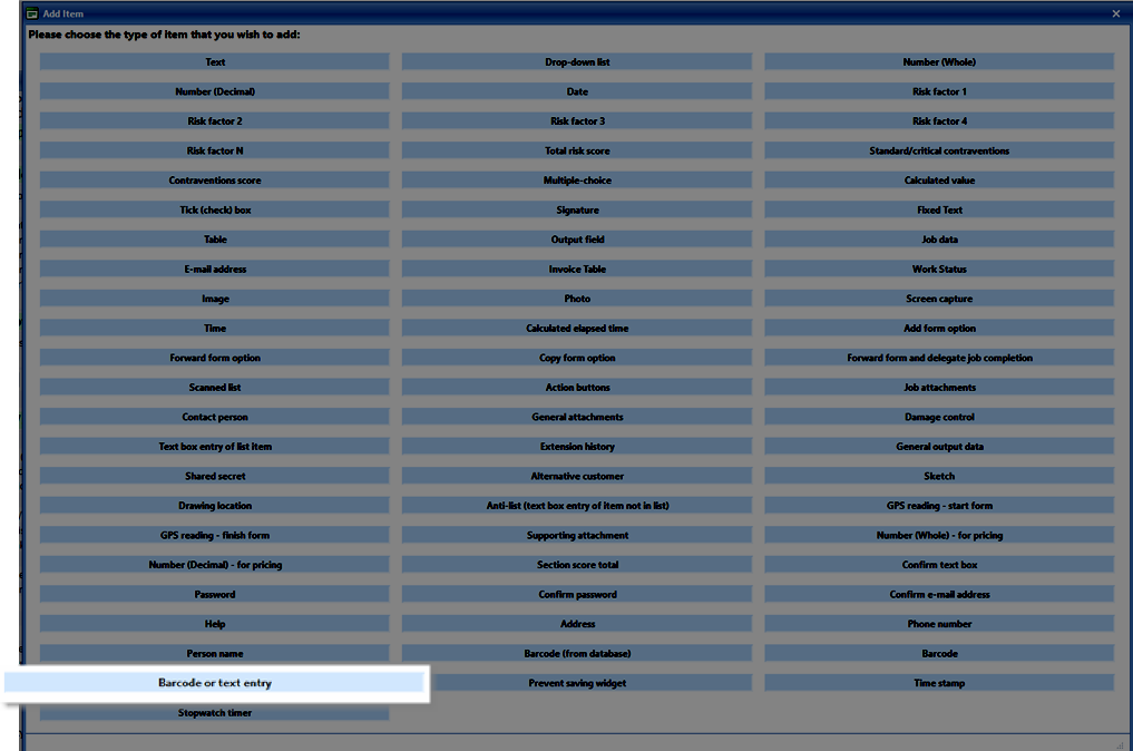 Barcode or text entry