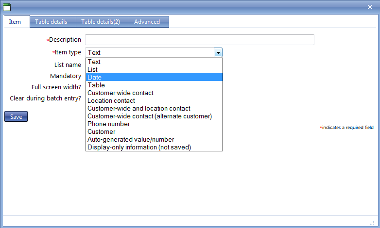 Job definition - page item (create/amend)
